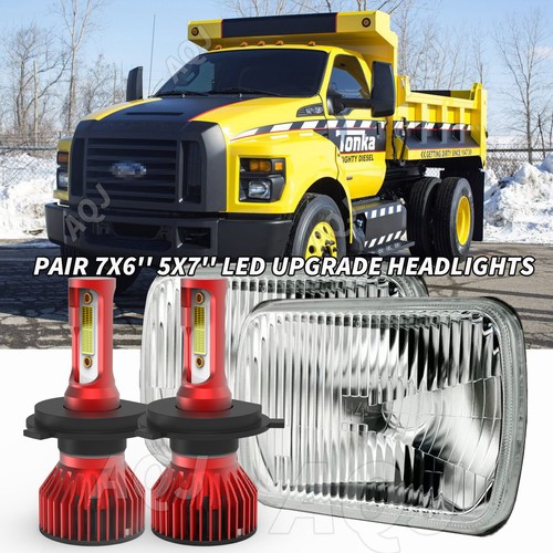 100W Pair 5x7 7x6 Square LED Headlights Hi-Lo DRL Fit Ford F650 F750 F ...