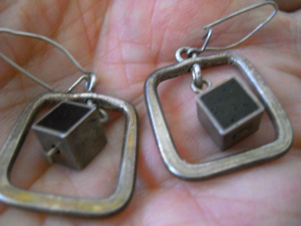 Southwestern Style Sterling Silver Square Jet Silver Cube Dangle Hook ...