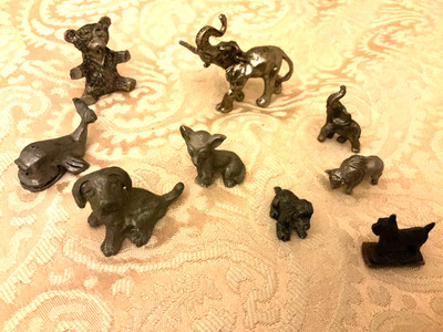 Lot of 9 Vtg Miniature Pewter Animal Figurines - Dogs, Bull, Whale ...