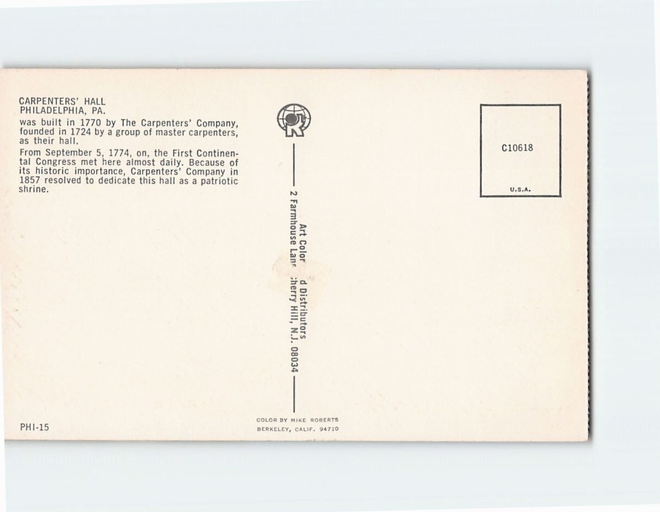 Postcard Carpenters Hall Philadelphia Pennsylvania USA | eBay