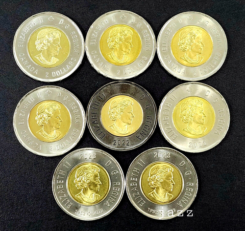 Complete Set 2019-2023 Canada Colored Toonies $2 Two Dollars Coins Mint ...