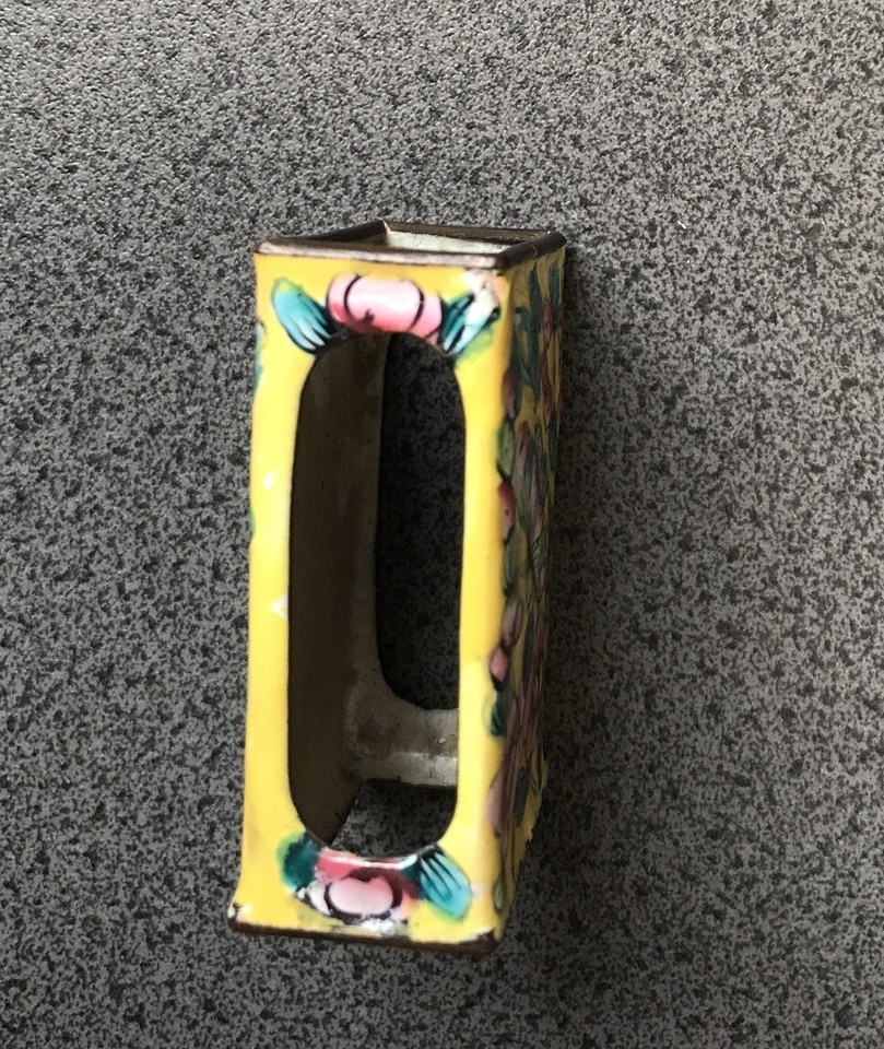 Antique Chinese Canton Yellow Enamel Floral Matchbox Cover Holder c1900 ...