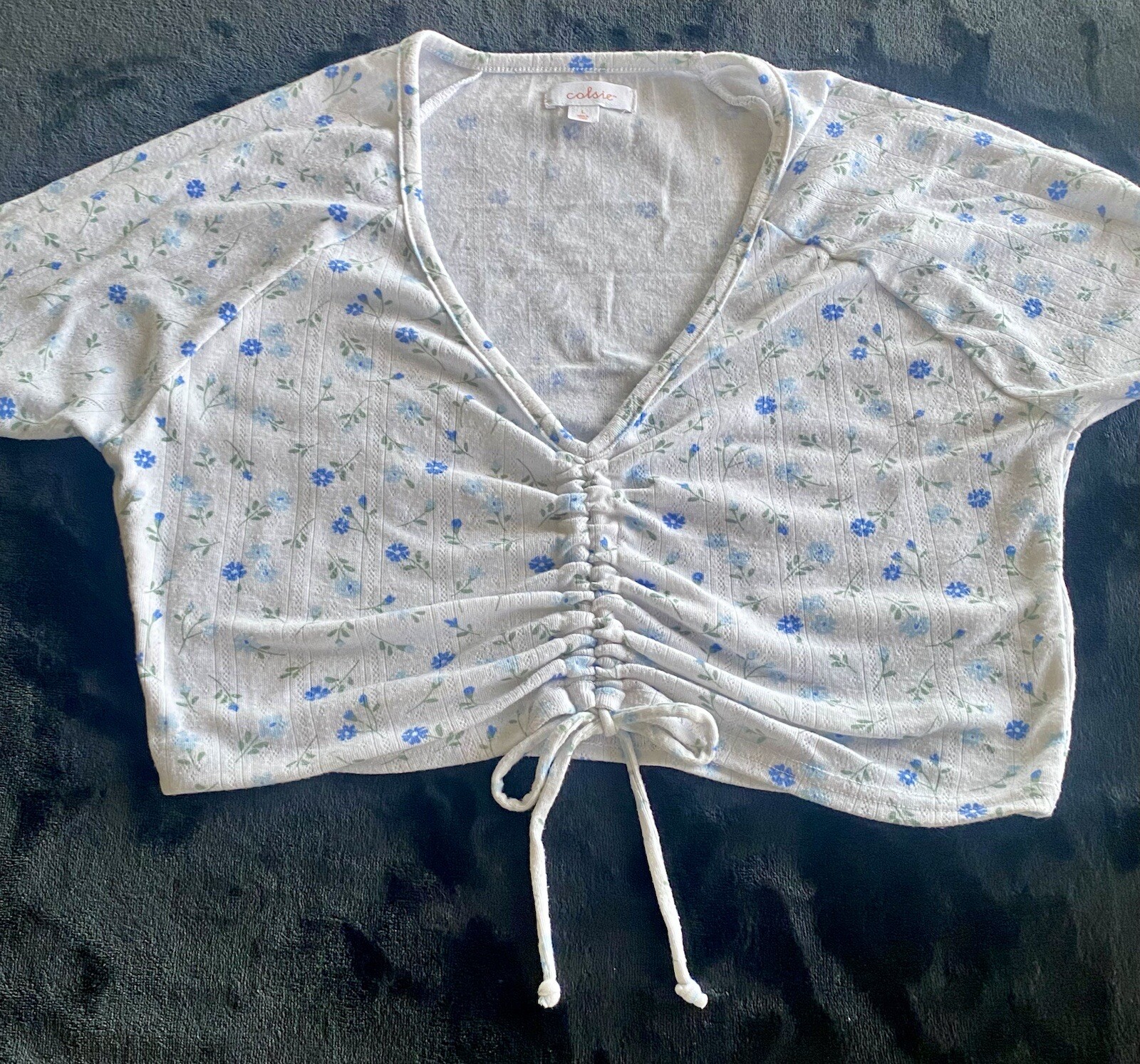 Colsie Crop Top Women's Short Sleeve floral white blue summer ...