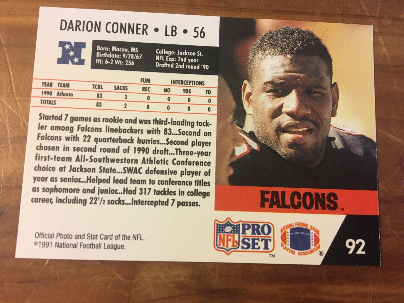 Darion Conner Atlanta Falcons LB NFL Pro Set 1991 Card #92 | eBay