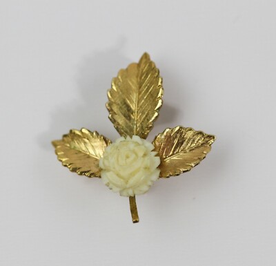 BEAUTIFUL VINTAGE WELLS 14K GOLD FILLED CRAFTED WHITE ROSE & LEAF ...