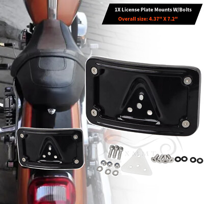 Black CNC Curved Laydown License Plate Mount Bracket For Harley Dyna ...