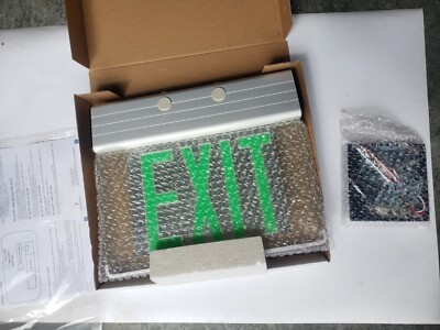 Edge-lit Exit Sign: 2 Faces, Green, Aluminum, Universal Field ...
