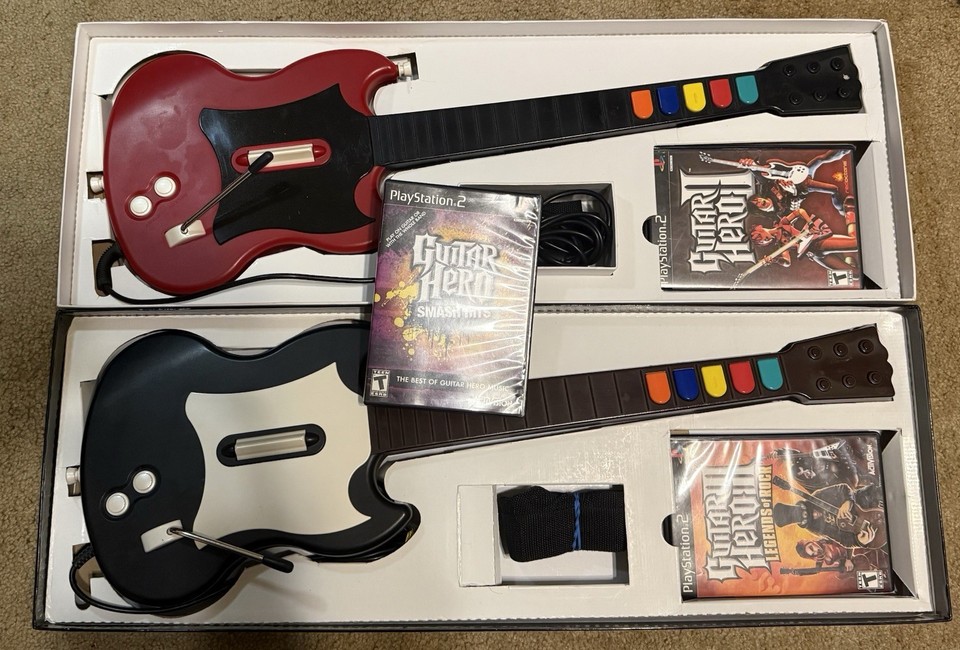 SONY Playstation2 PS2 Console - Guitar Hero Bundle - Guitar, Games ...