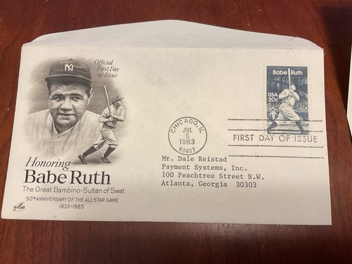 Babe Ruth First Day Issue Commemorative Envelope & 20 Cent Stamp 1983 ...