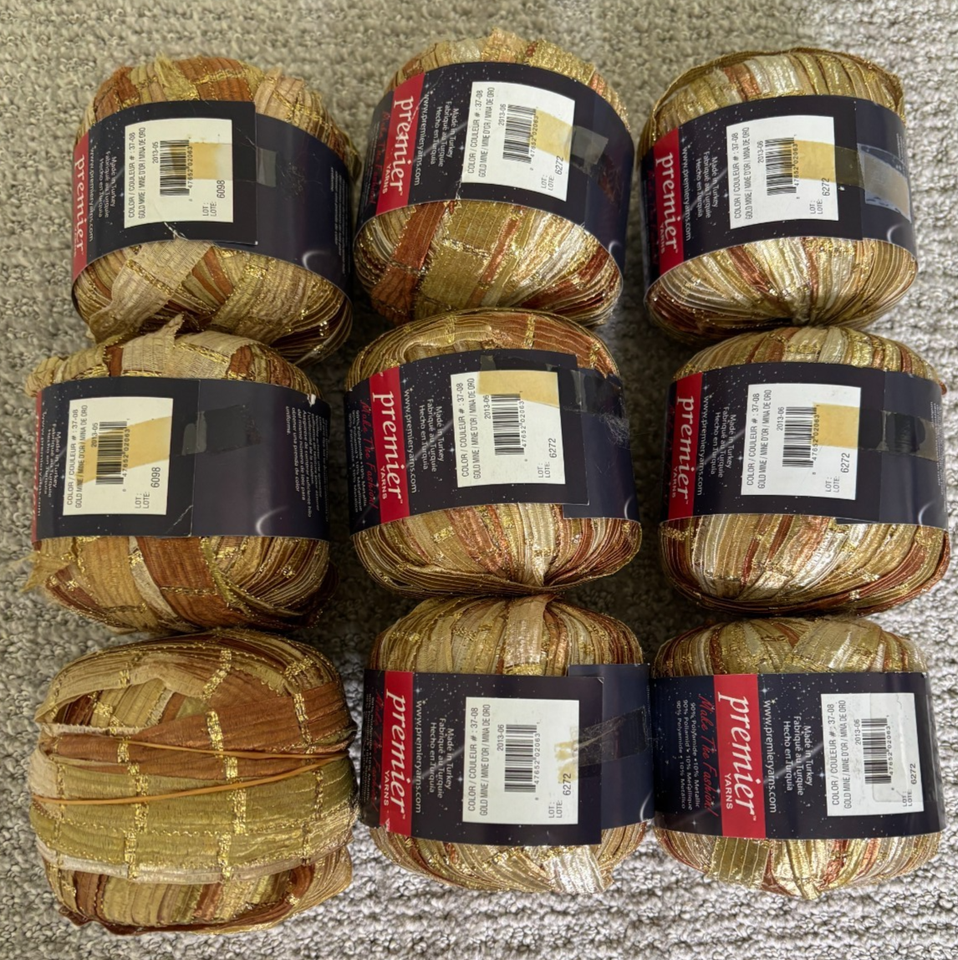 9 balls Premier Yarns Starry Night ribbon yarn Gold Mine 90/10 ...