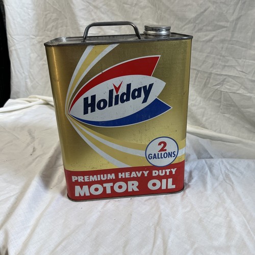 VINTAGE ADVERTISING HOLIDAY MOTOR OIL 2 GALLON CAN S-1+ TIN GARAGE SHOP ...