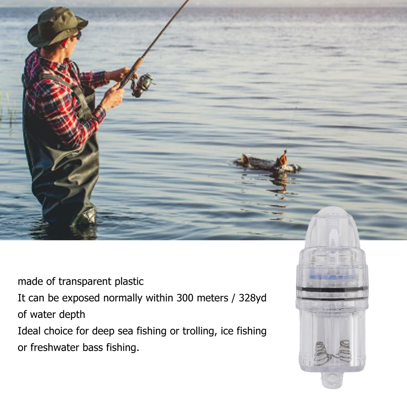 Deep Drop Fishing Light Transparent Plastic AA Battery Powered LED ...