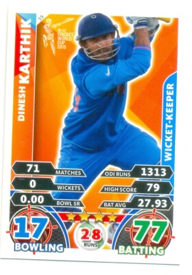 2015 Topps ICC Cricket Attax Card # 59 Dinesh Karthik - India | eBay