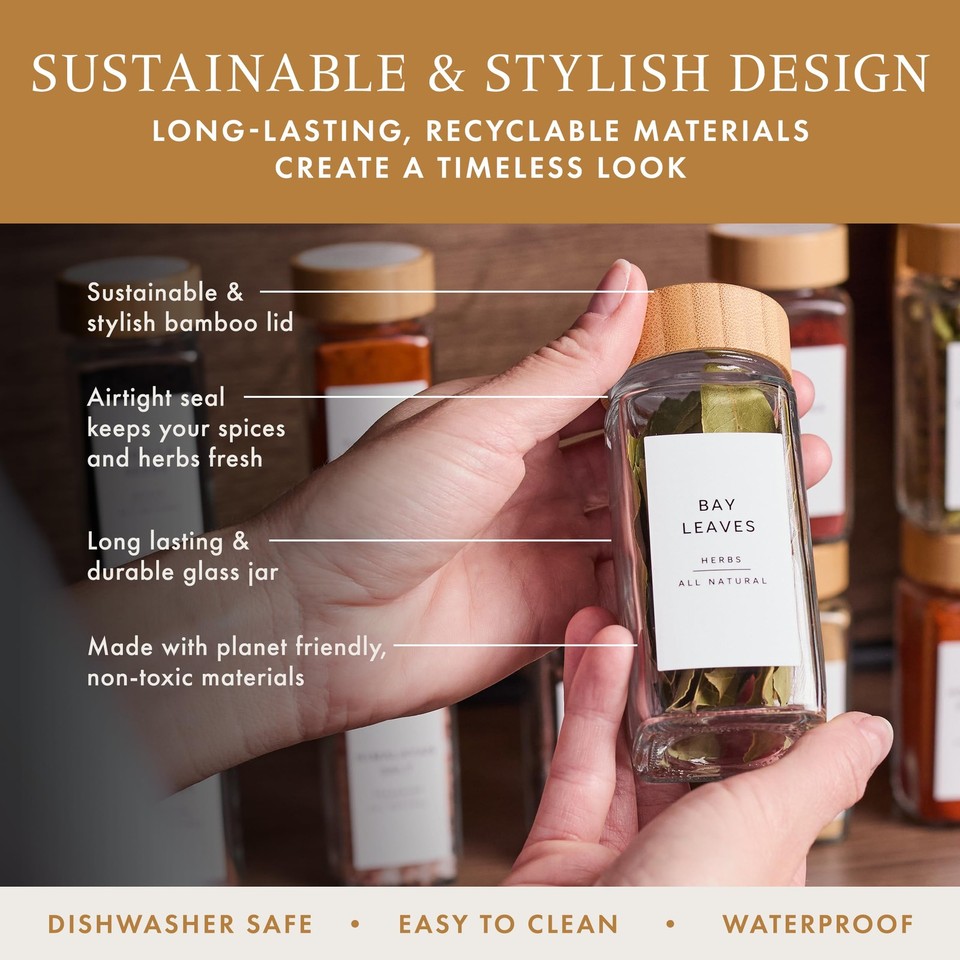 Glass Spice Jars with 360 Labels -24 pcs- 4oz- Spice Containers with ...