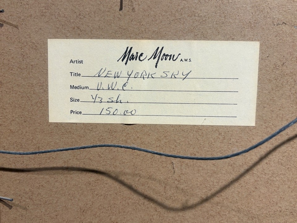 Original Marc Moon Watercolor Painting "New York Sky" Winter Barn ...