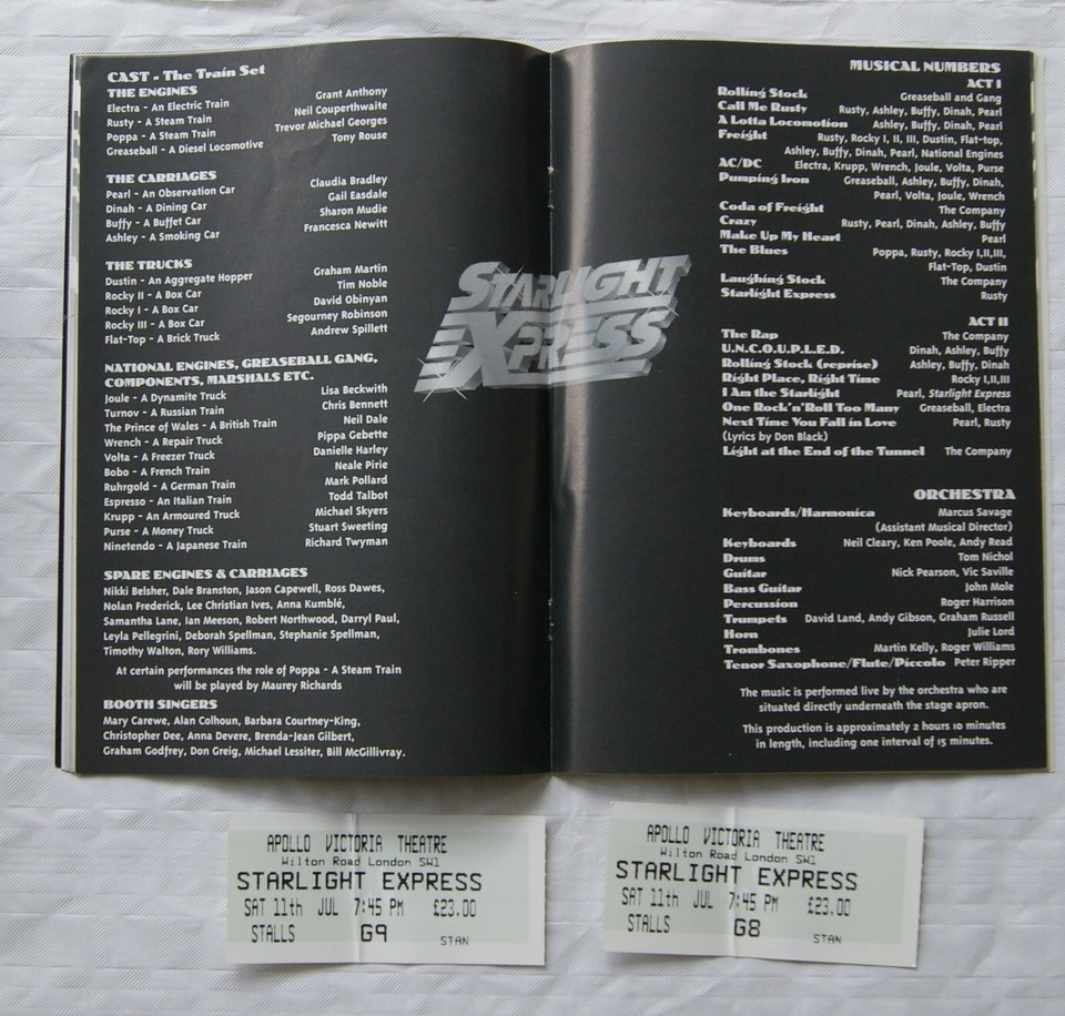 1997 The Apollo Victoria Theatre Starlight Express Programme & Tickets ...