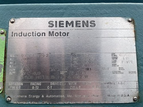 700 HP Siemens AC Electric Motor 3600 RPM Fr 5810S TEFCBB 4160 V EOK | eBay