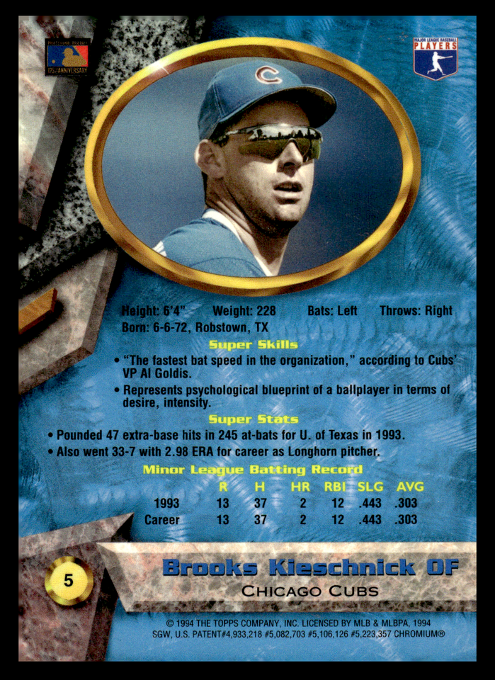 1994 Topps Bowman's Best Brooks Kieschnick #5 Chicago Cubs Blue Chip ...