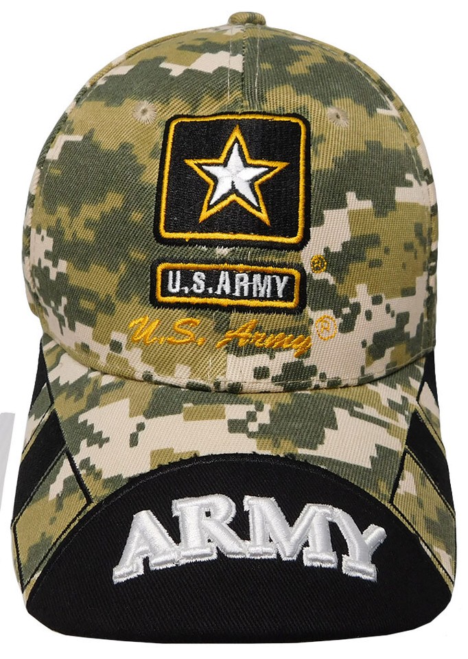 U.S. Army Star Black Bill Camo Camouflage Digital Embroidered Cap ...