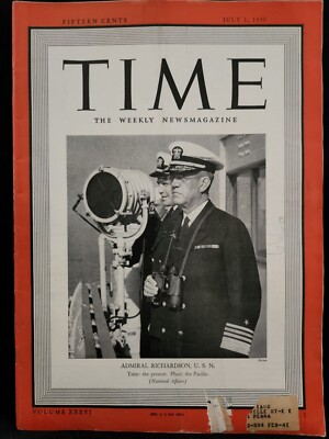 Vintage Time News Magazine July 1 1940 Admiral Richardson USN US Navy ...