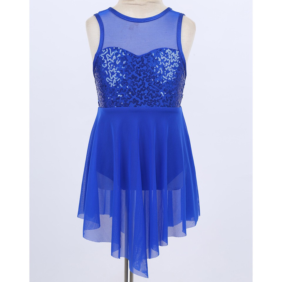 Girls Lyrical Ballet Tutus Dance Costumes Sequin Crop Top Layered Mesh ...