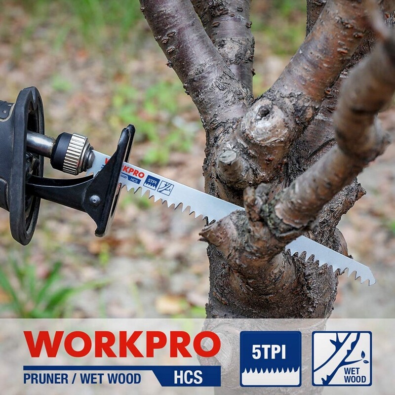 WORKPRO 5PC Wood Pruning Reciprocating Saw Blade 9-in 5TPI CR-V Steel ...