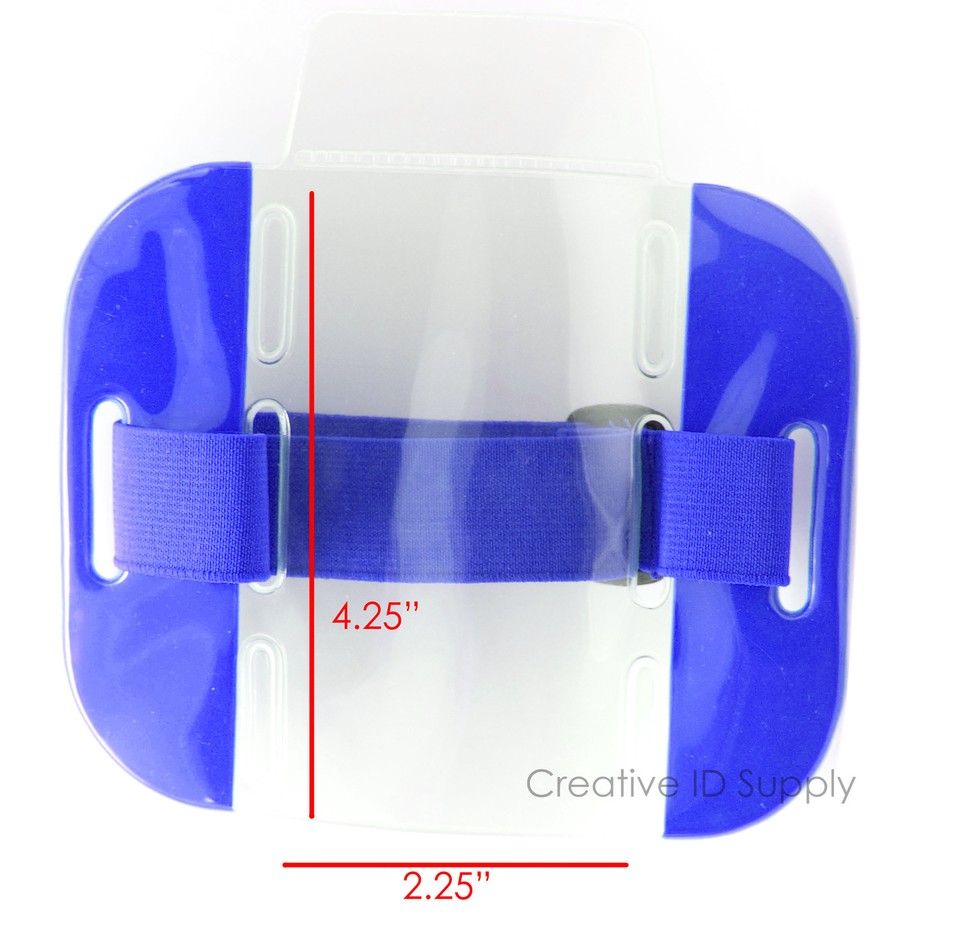 Reflective Blue Arm Band Photo ID Badge Holder Vertical w/ Elastic Blue ...