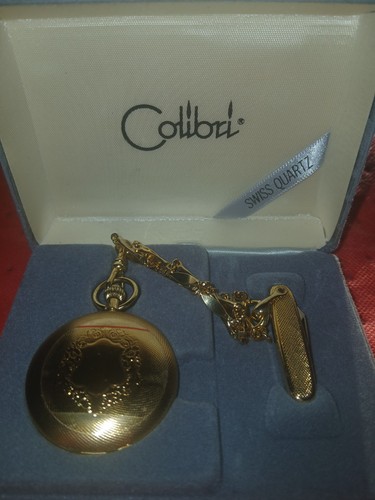 Colibri Swiss Quartz Yellow Gold Pocket Watch with Chain & Folding ...