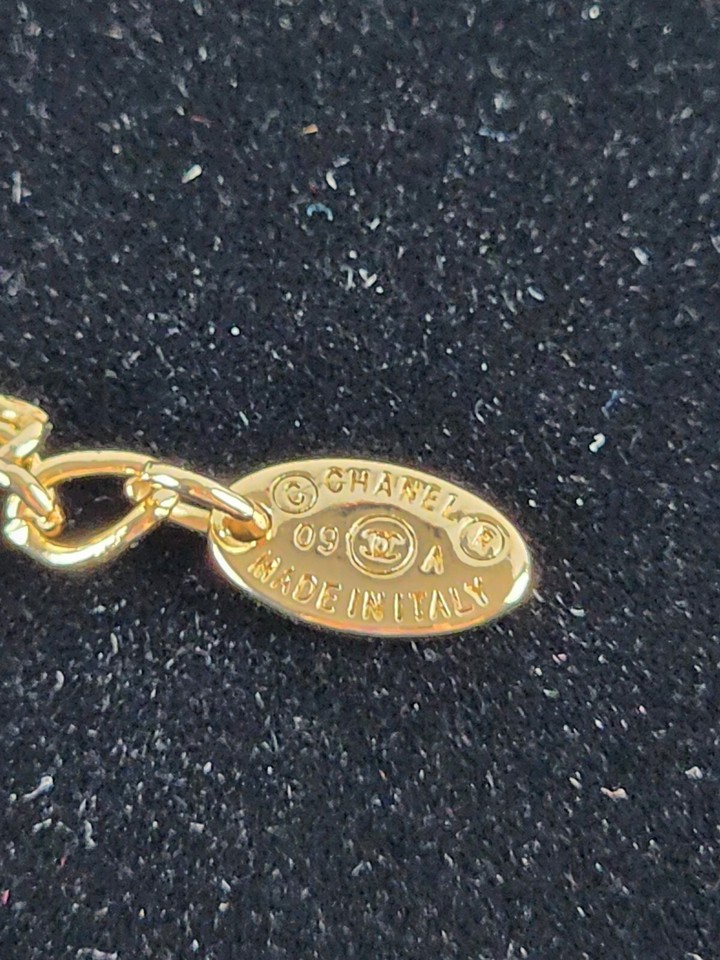 Chanel Vintage necklace 18" 3 gold strands Black White Glass And Logo ...