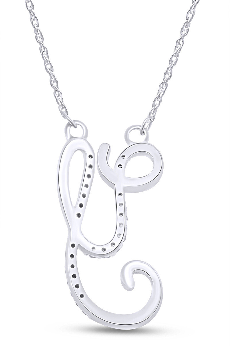 1/8ct Lab Grown Diamond Initial Y Alphabet Pendant Necklace in 14k ...