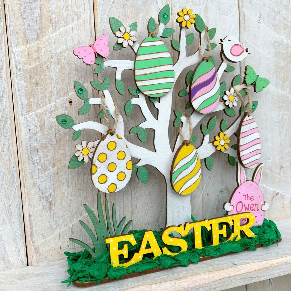 Wooden MDF Easter Tree with Decorations Easter Eggs Easter Display ...