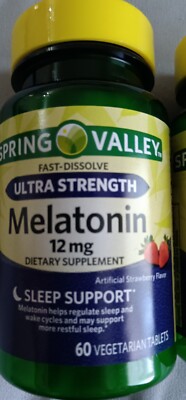 SPRING VALLEY Ultra Strength STRAWBERRY Melatonin 12 mg X 60 Tablets ...
