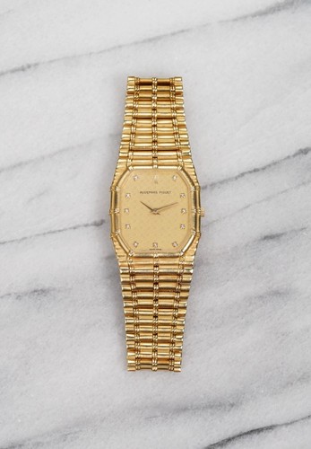 Vintage Audemars Piguet Bamboo 80s Manual Wind 18K Gold Diamond Motif ...