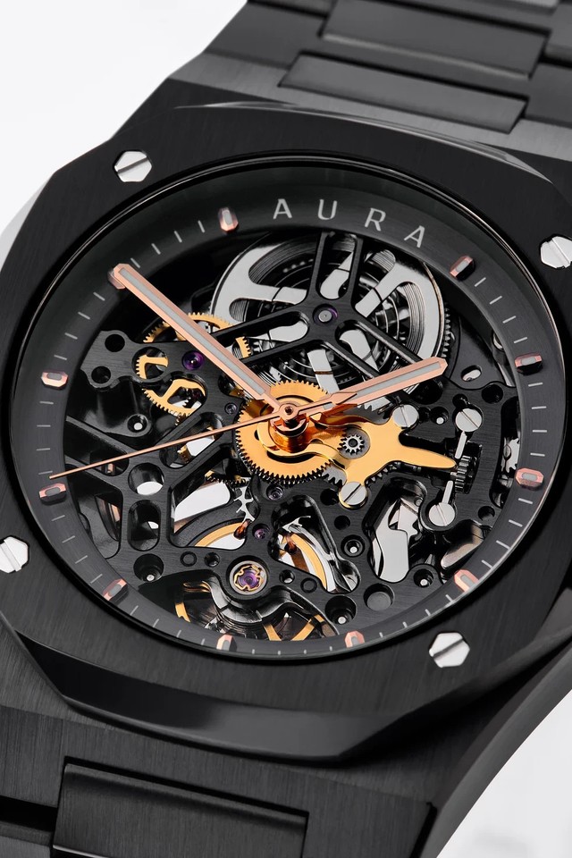 NEW - Aura LIMITED EDITION Skeleton 002: BLACK Steel/Self-Wind WATCH ...