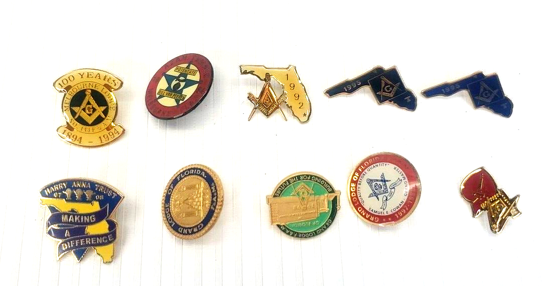 Freemasonry AF&AM Masons Florida Lodge Mason Badge Pins Lot of 10 | eBay