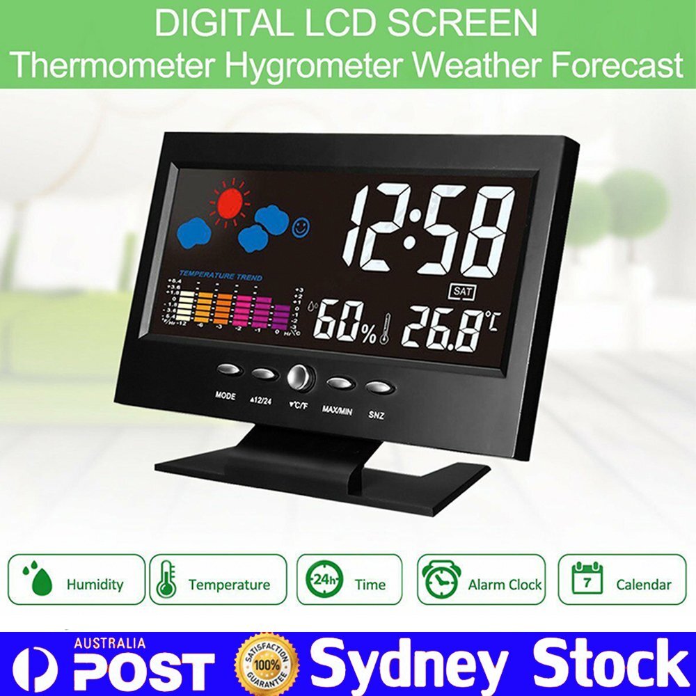 Electronic Digital LCD Desk Clock Thermometer Temperature Humidity ...