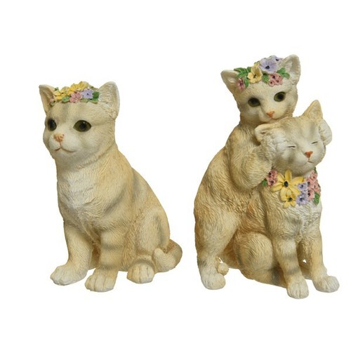 Statue Chat Assis Avec Fleurs 14,5CM Brun Modèle Assorti 8720194759165 ...