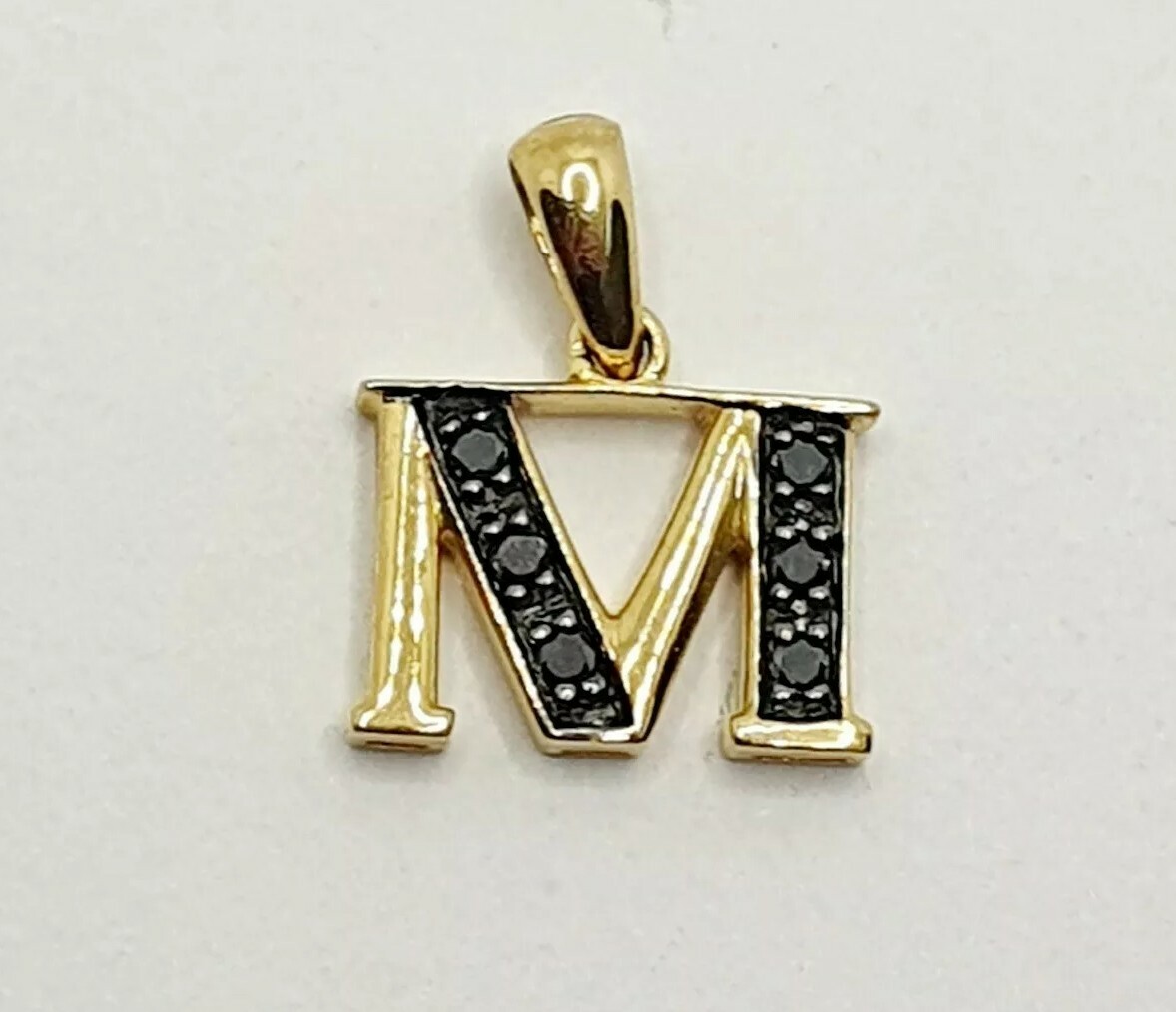 Small 9ct Yellow Gold Letter " M " Black Diamond Char… - Gem
