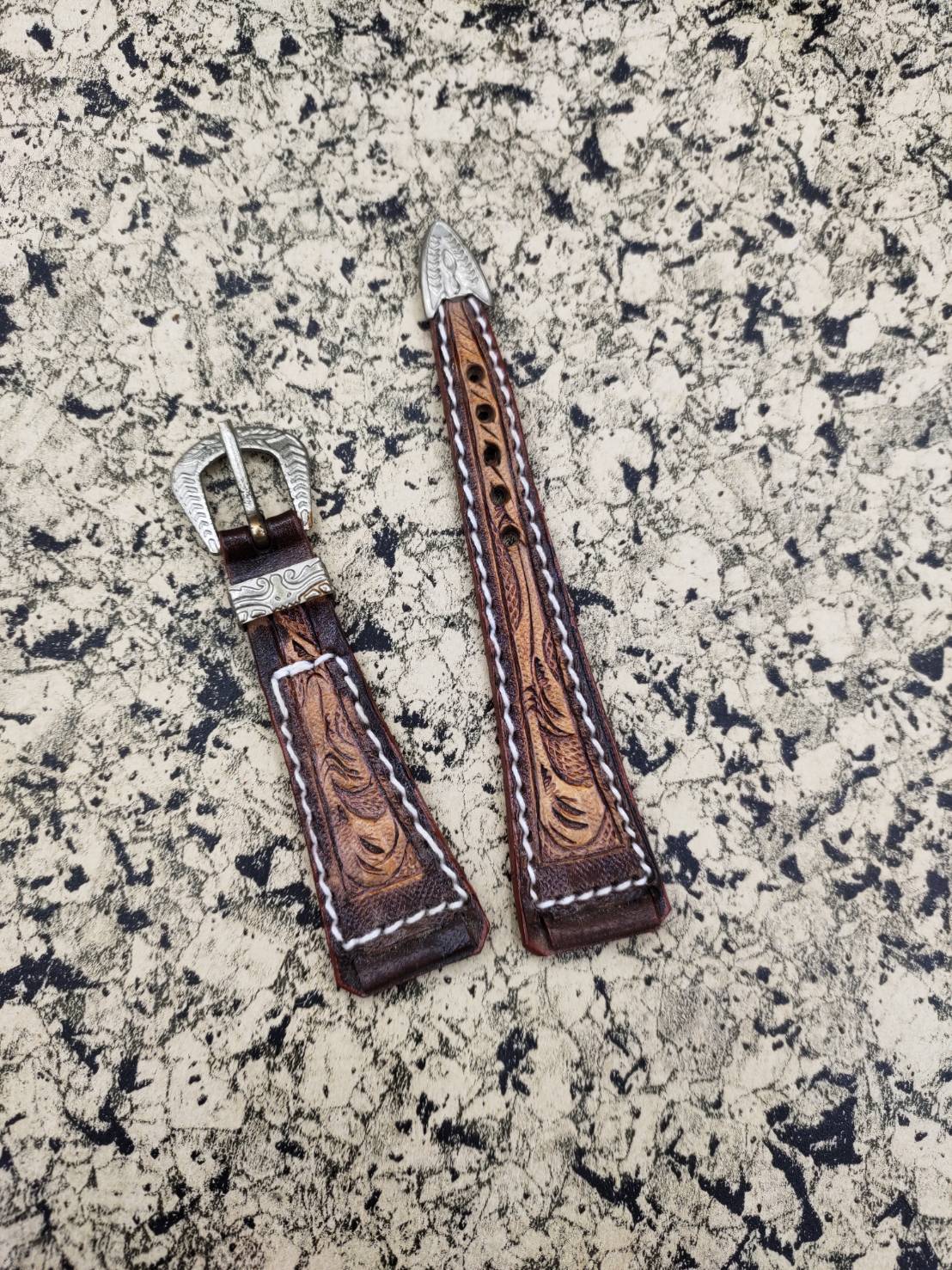 Carved Leather Watch Strap Handmade Hand Tool Strap Watch Custom Watch ...