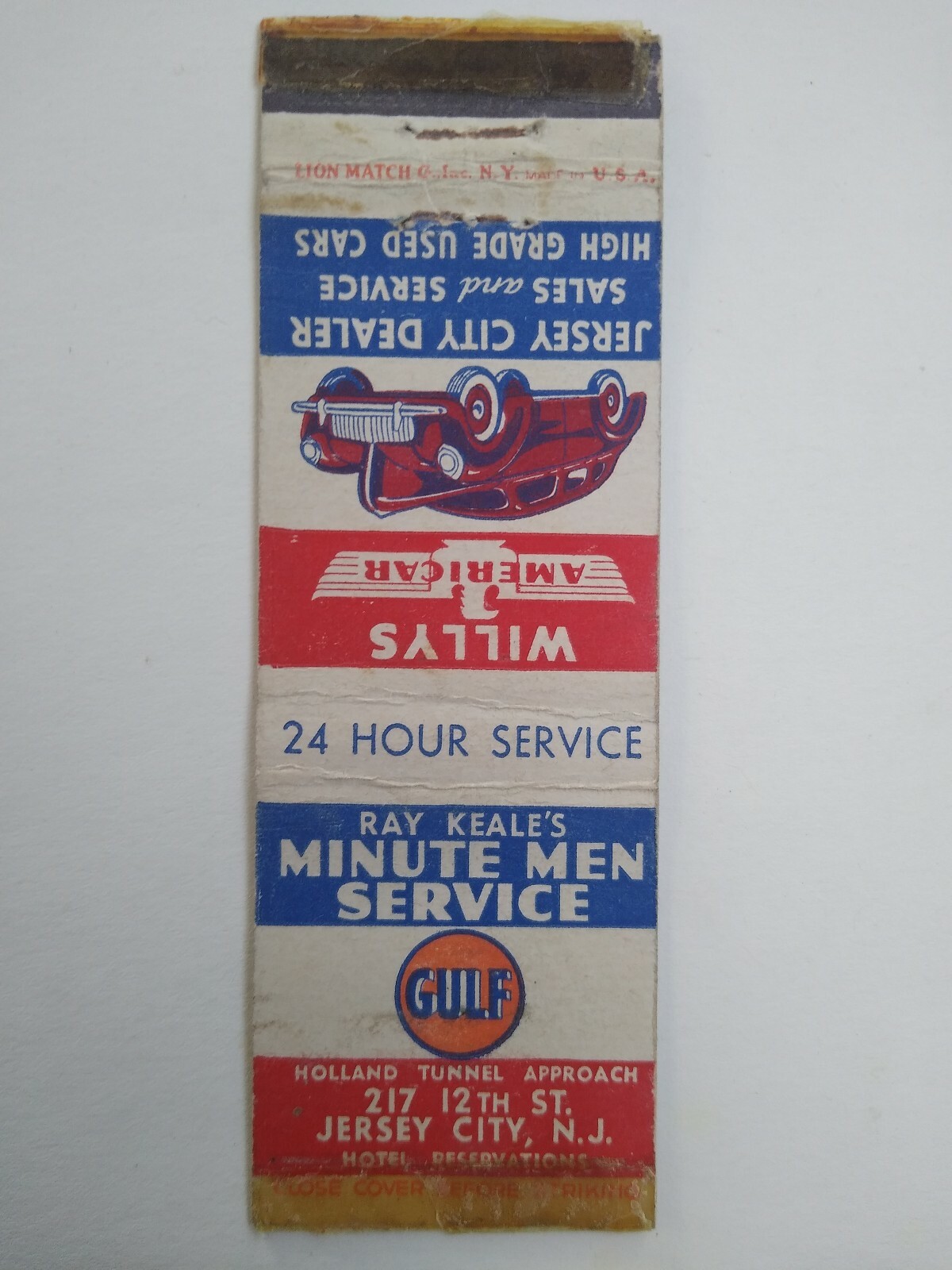 1941 Willys Americar Jersey City NJ Ray Keale's Gulf Oil Matchbook ...