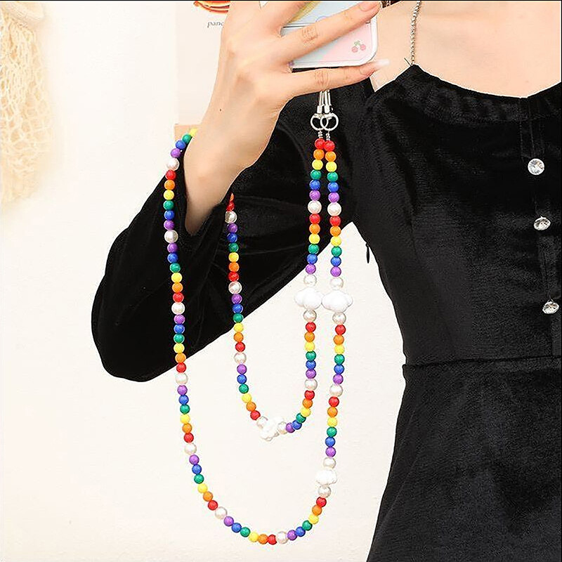 Fashion Decorations Phone Chain Crossbody Beaded Rainbow Cloud Phone ...