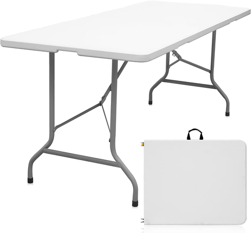 Folding Table 6Ft Portable Heavy Duty Plastic Fold-In-Half Utility ...