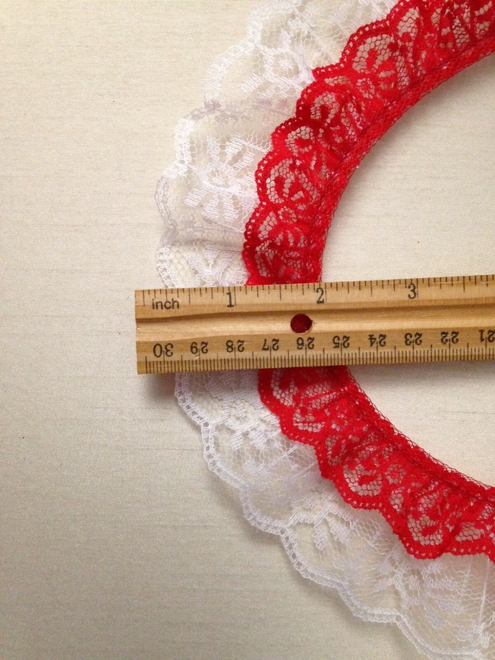 Red and White Double Ruffled Candlewick Lace Trim, 2 Tier Lace, 2 YARDS ...
