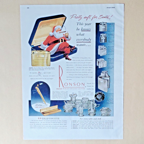 Vintage 1948 Ronson Print Ad 10x13 World's Greatest Lighters Smoking ...