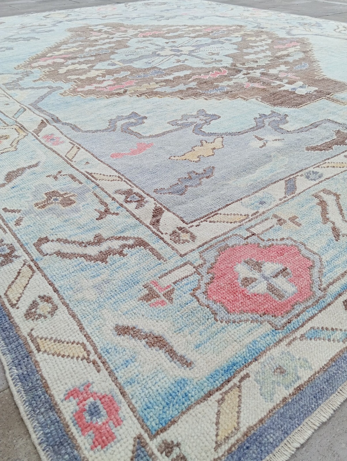 Turkish Rug Blue Hand Knotted Antique Oriental Oushak Wool Area Carpet ...