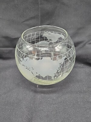 Vintage Original World Globe Bowl Clear Etched Glass Collectibles Table ...