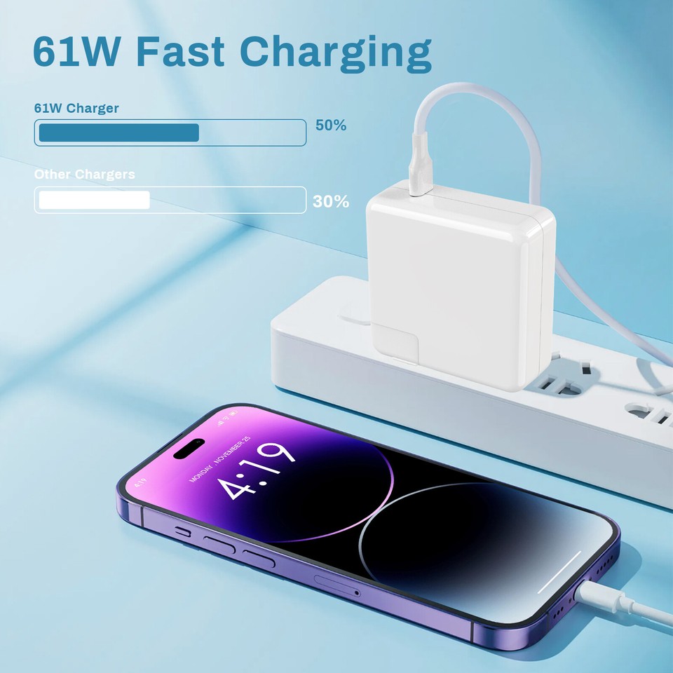 61W USB C Type C Power Adapter For MacBook PRO 13" A1718 A1708 Cable ...