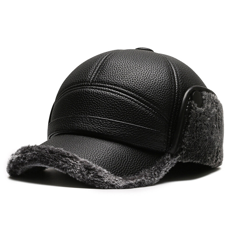 Men Baseball Caps With Ear flaps Cotton PU Warm Fall Winter Thick Hats ...