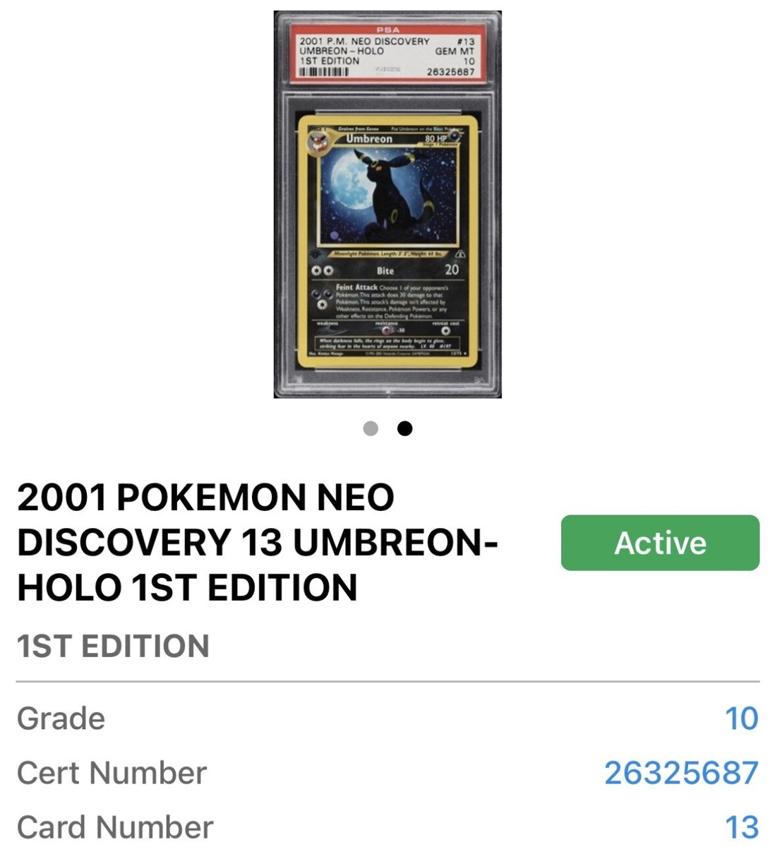 Umbreon Fionnachtain Neo Umbreon (13) Neo Discovery Pokemon