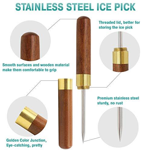 3 Pcs Ice Pick Stainless Steel With Wooden Handle And Safety Cover ...